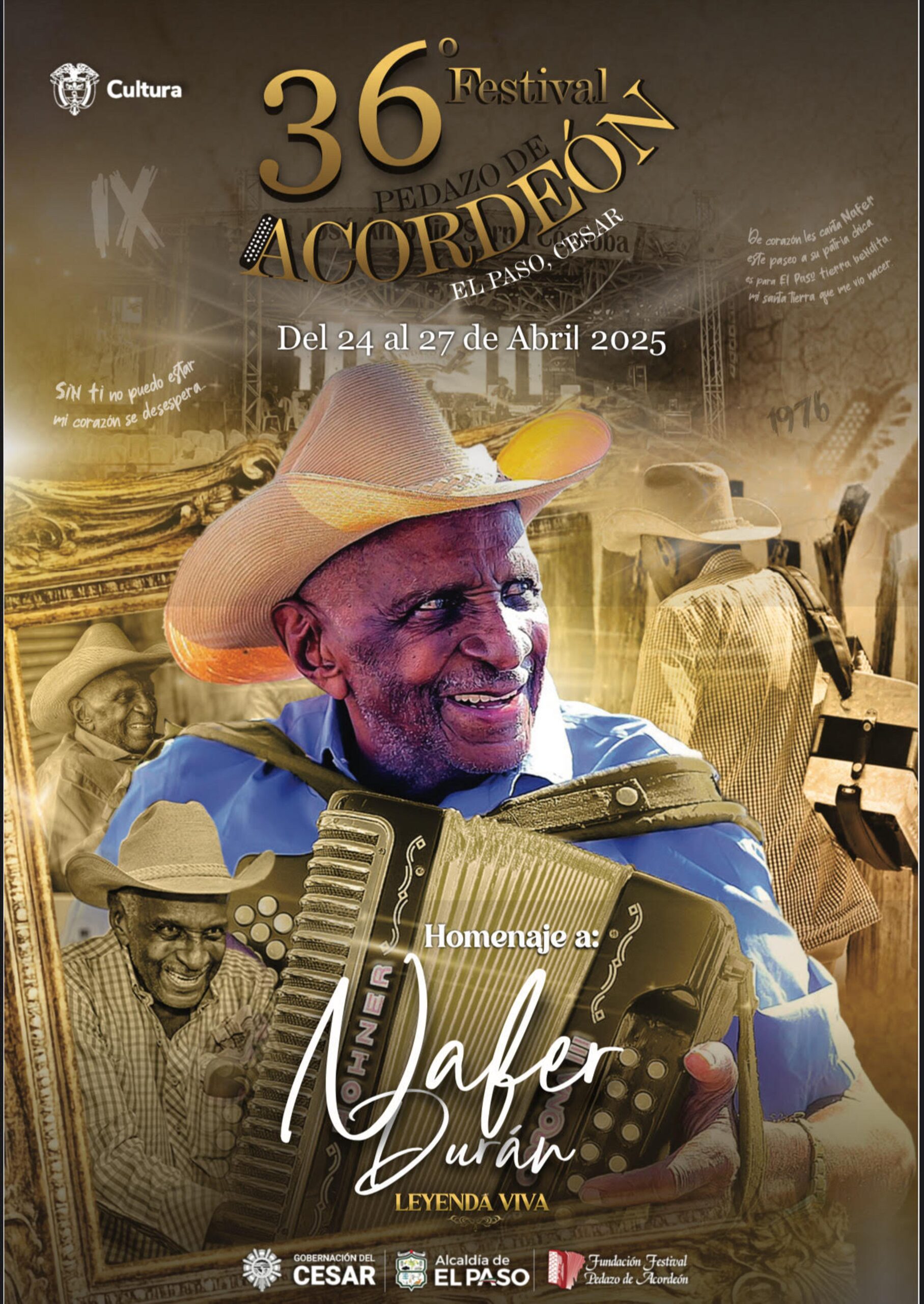 El 36° Festival Pedazo de Acordeón de El Paso, Cesar, será en homenaje al Rey Vallenato Náfer ...